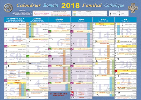 Calendrier Romain 2018 Liturgique et Familial