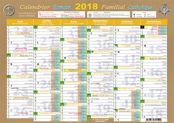 Calendrier Romain 2018 Liturgique et Familial