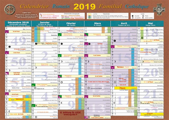 Calendrier Romain 2019 Liturgique et Familial